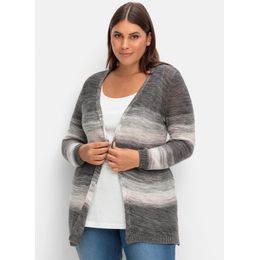 sheego Gro&szlig;e Gr&ouml;&szlig;en Strickjacke in langer, offener Form, grau-ros&eacute;, Gr&ouml;&szlig;e 48 - Damen