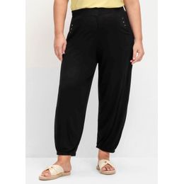 sheego Gro&szlig;e Gr&ouml;&szlig;en Jerseyhose mit elastischen B&uuml;ndchen, Viskose, schwarz, Gr&ouml;&szlig;e 38 - Damen