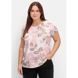 sheego Große Größen Rundhalsshirt mit Foliendruck, Viskose, weiß-hortensie-bedruckt, Größe 38 - Damen