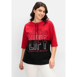 sheego Gro&szlig;e Gr&ouml;&szlig;en Kurzarmshirt mit Lettring-Druck, rot-schwarz-bedruckt, Gr&ouml;&szlig;e 48 - Damen