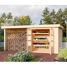Karibu Gartenhaus mit Holzlager - 242x217x211cm - naturfarben -