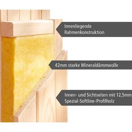 Karibu Sauna &raquo;Rachel 2&laquo; im Set mit 9-kW-Bio-Ofen und Bio-Steuerung - naturfarben