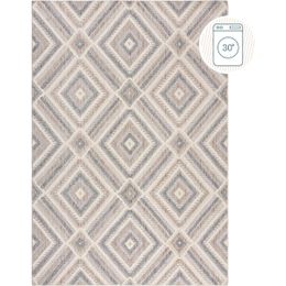 Teppich FLAIR RUGS "Beckett", beige (natur), B:155cm H:4mm L:230cm, Wolle, Teppiche, Waschbarer Geometrischer Teppich, Wohnzimmer, Schlafzimmer, Esszimmer