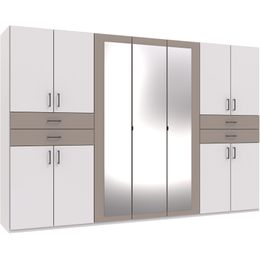 Kleiderschrank wimex "Taiga Kleiderschrank mit Spiegel OTTOs Choice Topseller", weiß, saharagrau, B:313cm H:210cm T:58cm, Spanplatte, Schränke, mit Schubladen auf bequemer Höhe, Garderobe Schlafzimmerschrank
