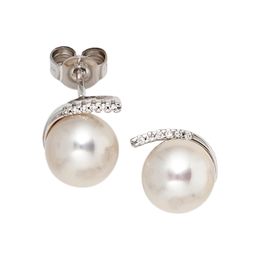 Perlenohrringe Jobo "Ohrringe 8 mm", weißgold 585, Ohrringe, Damen, SI = kleine Einschlüsse, Diamanten Perlen Weißgold 585, Diamanten, Perlen, Weißgold 585, 585 Weißgold mit 2 Perlen und 12 Diamanten