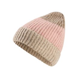 Strickmütze Laura Scott, Damen, beige (beige, rosa melange), Rippstrick, Materialmix, colorblocking, gestreift, Mützen, mit coolem Colorblocking - NEW