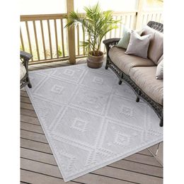 Teppich Carpet City "In-& Outdoorteppich Santorini 454, 3D-Effekt, Raute-Optik", grau, B:60cm H:5mm L:110cm, Polypropylen, Teppiche, Wetterfest & UV-beständig für Terrasse, Balkon, Küche, Flur