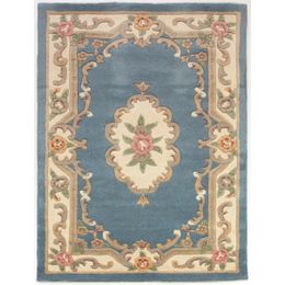 Wollteppich FLAIR RUGS "Aubusson", blau, B:120cm H:10mm L:180cm, Wolle, Teppiche, Wolle, Teppich, Wohnzimmer, Schlafzimmer, Esszimmer
