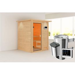 Sauna Karibu ""Sandy" mit bronzierter Tür und Kranz, naturbelassen", naturbelassen, Saunaofen, externe Steuerung, 230 kW, Saunen, aus hochwertiger nordischer Fichte