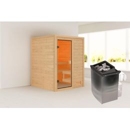 Sauna Karibu ""Sandy" mit bronzierter Tür SET, naturbelassen, mit Ofen 9 kW", beige (naturbelassen), Saunaofen, integrierte Steuerung, 400 kW, Saunen, aus hochwertiger nordischer Fichte