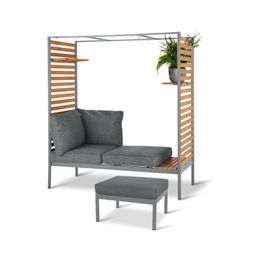 Tchibo - ScanCom Outdoor-Lounge mit Fu&szlig;hocker - 151x77x170cm - hellgrau - Aluminium / Polyester / Eukalyptus-Massivholz