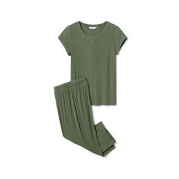 Tchibo - Pyjama aus Rippe - Damen - Gr. S - olivgrün