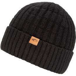 Beanie Chillouts "Bruno Hat", Damen, schwarz, Rippstrick, Kunstfaser, unifarben, Mützen, mit dezentem Logo