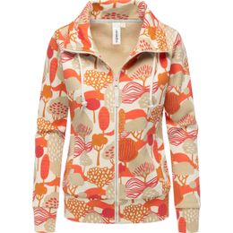 Sweatjacke Ragwear "Ronette Print", Damen, Gr. L (40), sand, 70% Baumwolle, 30% Polyester, tailliert hüftbedeckend, hoch geschlossener Ausschnitt, eng Rippstrickbündchen, Sweatjacken, Zip-Jacke mit Allover-Print und hohem Kragen