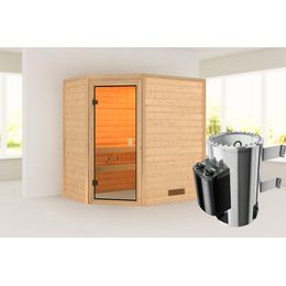 Sauna Karibu ""Juli" mit bronzierter Tür, naturbelassen", beige (naturbelassen), Saunaofen, integrierte Steuerung, 230 kW, Saunen, aus hochwertiger nordischer Fichte