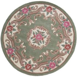 Wollteppich FLAIR RUGS "Aubusson", grün, H:10mm Ø:120cm, Wolle, Teppiche, Wolle, Teppich, Wohnzimmer, Schlafzimmer, Esszimmer