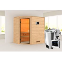 Sauna Karibu ""Juli" mit bronzierter Tür, naturbelassen", beige (naturbelassen), Bio-Kombiofen, externe Steuerung, 230 kW, Saunen, aus hochwertiger nordischer Fichte