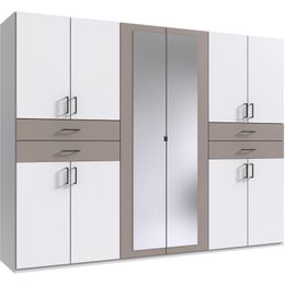 Kleiderschrank wimex "Taiga Kleiderschrank mit Spiegel OTTOs Choice Topseller", weiß, saharagrau, B:270cm H:210cm T:58cm, Spanplatte, Schränke, mit Schubladen auf bequemer Höhe, Garderobe Schlafzimmerschrank