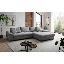 Ecksofa MR. COUCH, B:323cm H:86cm T:211cmstripes 8629 stone, 92% Polyester / 8% Nylon, Wohnzimmer, Sofas, "Dario, L-Form, mit Bett und Bettkasten",