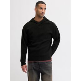 Jack & Jones Kapuzenpullover JACK & JONES "JJESOHO OLLIE KNIT HOOD LN", Herren, Gr. S, schwarz, Strick, Obermaterial: 51% Polyester, 41% Polyacryl, 5% Wolle, 3% Elasthan, unifarben, relaxed fit h&uuml;ftlang, ohne Ausschnitt, Rippb&uuml;ndchen, Pullover Kapuzenpullover