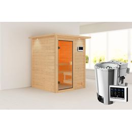 Sauna Karibu ""Sandy" mit bronzierter Tür und Kranz, naturbelassen", naturbelassen, Bio-Kombiofen, externe Steuerung, 230 kW, Saunen, aus hochwertiger nordischer Fichte