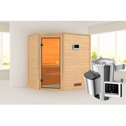 Sauna Karibu ""Juli" mit bronzierter Tür, naturbelassen", beige (naturbelassen), Saunaofen, externe Steuerung, 230 kW, Saunen, aus hochwertiger nordischer Fichte