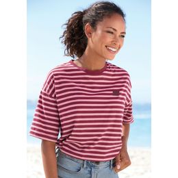 T-Shirt ELBSAND, Damen, Gr. L (40), ros&eacute;, weinrot gestreift, Jersey, Obermaterial: 50% Baumwolle, 50% Polyester, gestreift, figurumspielend h&uuml;ftlang, Rundhals, gerader Abschluss, Shirts T-Shirt, mit halblangen &Auml;rmeln uns Streifenoptik