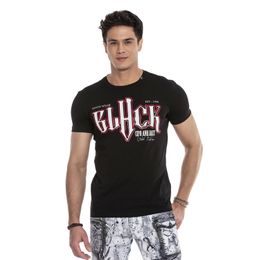 Cipo & Baxx T-Shirt CIPO & BAXX "T-Shirt", Herren, Gr. L, schwarz, 95% Baumwolle;5% Elasthan, bedruckt, regular fit, Rundhals, Shirts, mit großem Frontprint ein Highlight