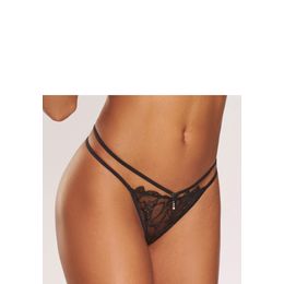 String Lascana "Amira-Kollektion", Damen, Gr. 32/34, schwarz, Spitze, Obermaterial: 76% Polyester, 18% Polyamid, 6% Elasthan, Unterhosen, mit schimmernder Spitze und aufregender Bänder-Optik