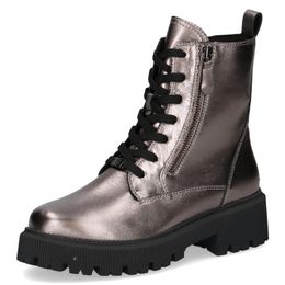 Schnürboots Caprice, Damen, Gr. 38, taupe metallic, Leder, Schuhe, Blockabsatz, Plateau, Schnürstiefelette mit Zierreißverschluss außen