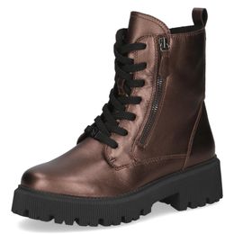 Schnürboots Caprice, Damen, Gr. 38, dunkelbraun, Leder, metallic, Schuhe, Blockabsatz, Schnürstiefelette, Zierreißverschluss an der Außenseite