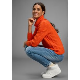 Rollkragenpullover Kangaroos, Damen, Gr. 36/38, orange meliert, Strick, Obermaterial: 50% Viskose, 28% Polyester, 22% Polyamid, Zopfmuster, meliert, lässig geschnitten hüftlang, Rippbündchen, Pullover, mit Zopfstrickmuster