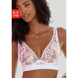 Bügel-BH Lascana "Mirabel, Amira-Kollektion", Damen, Gr. 70, Cup C, weiß, Mesh, Obermaterial: 83% Polyamid, 9% Polyester, 8% Elasthan, BHs, mit Blumenstickerei auf transparentem Mesh, transparente Unterwäsche