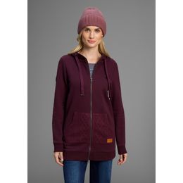 Kapuzensweatjacke Kangaroos, Damen, Gr. 32/34, aubergine, Obermaterial: 60% Baumwolle, 40% Polyester. Taschenbeutel: 57% Polyester, 42% Viskose, 1% Elasthan. Kapuze: 57% Polyester, 42% Viskose, 1% Elasthan, unifarben, Sweatjacken, mit Zopfmusterdetails