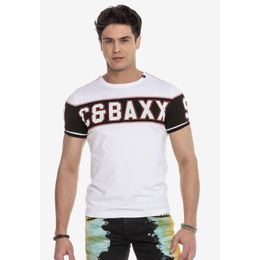 Cipo & Baxx T-Shirt CIPO & BAXX "T-Shirt", Herren, Gr. L, wei&szlig;, 95% Baumwolle, 5% Elasthan, bedruckt, regular fit, Rundhals, Shirts T-Shirt, modischer Markenprint als Highlight