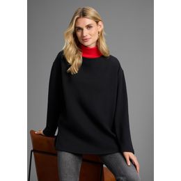 Sweater Laura Scott, Damen, Gr. 36/38, schwarz, angeraute Sweatware, Obermaterial: 60% Baumwolle, 40% Polyester, lässig geschnitten hüftbedeckend, U-Boot-Ausschnitt, Sweatshirts, Lässig-weiter Sweater mit komfortabler Passform und Seitenschlitzen.