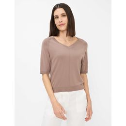 Strickpullover Brax "Style LESLEY", Damen, Gr. 38, grau (taupe), Strick, 86% Viskose, 14% Polyester, V-Ausschnitt, Pullover Strickpullover