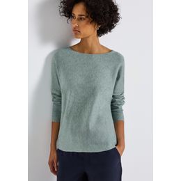 Strickpullover Street One, Damen, Gr. 36, nile blau meliert, Strick, Obermaterial: 30% Polyester, 27% Polyacryl, 23% Polyamid, 20% Viskose, meliert, regular fit normal, U-Boot-Ausschnitt, Rippbündchen, Pullover, mit Rippbündchen