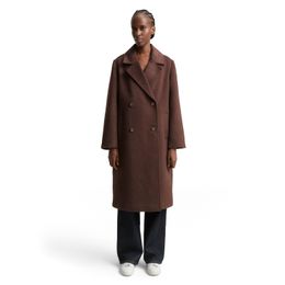 Wollmantel Tom Tailor Denim, Damen, Gr. M, soft chocolate braun, Web, Obermaterial: 75% Polyester, 21% Wolle, 2% Polyacryl, 2% Polyamid. Futter: 100% Polyester, unifarben, loose fit kniebedeckend, gerader Abschluss, Mäntel, mit Reverskragen