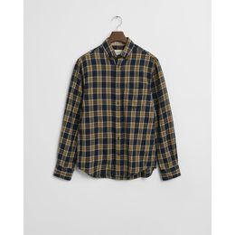 Karohemd Gant "REG WINDBLOWN FLANNEL CHECK SHIRT", Herren, Gr. M, N-Gr, evening blau, Web, Obermaterial: 100% Baumwolle, gemustert, kariert, mehrfarbig, regular fit normal, Rundhals, eingesetzt Manschette, Hemden, Mit Rundhalsausschnitt