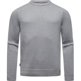 Strickpullover Ragwear "Larrs", Herren, Gr. M (50), hellgrau, 60% Baumwolle, 40% Polyacryl, gerade hüftlang, Rundhals, Ärmel ohne Ärmelschlitz Rippbündchen krempelbar, Pullover, stylischer Herren Sweatpullover mit Rippbündchen