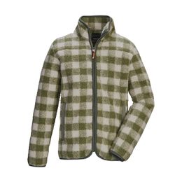 Fleecejacke Killtec "KOW 244 BYS FLC JCKT", Jungen, Gr. 164, olivgr&uuml;n, Oberseite: 100% Polyester;R&uuml;ckseite: 100% Polyester, Jacken Fleecejacke, Kinder Sherpa Fleecejacke mit Karomuster, Kinnschutz und Taschen