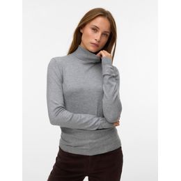 Véro Moda Rollkragenpullover VERO MODA "VMHAPPINESS LS ROLLNK PULLOVE GA NOOS", Damen, Gr. XL, medium grau melange, Strick, Obermaterial: 50% Viskose, 28% Polyester, 22% Nylon, unifarben, figurbetont normal, Rundhals, Pullover