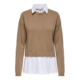 2-in-1-Pullover Only "ONLPAYSON LS MIX PULLOVER KNT", Damen, Gr. M, cocoa cr&eacute;me detail:cloud dancer woven, Strick, Obermaterial: 52% Viskose, 26% Polyester, 22% Nylon, unifarben mit Farbeinsatz, Rundhals, Pullover