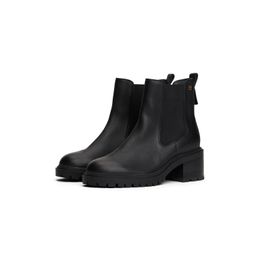 Chelseaboots Tommy Hilfiger "TH LEATHER CHELSEA CLEATED HEEL", Damen, Gr. 35, schwarz, Elastischer Einsatz, Leder, unifarben, Schuhe, Blockabsatz, Stiefelette mit kleinem Logo-Emblem