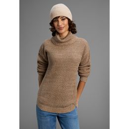 Rollkragenpullover Laura Scott, Damen, Gr. 32/34, braun melange, Strick, Obermaterial: 60% Baumwolle, 40% Polyacryl, Waffelmuster, figurumspielend hüftbedeckend, Pullover, im lässigen Fit mit Waffelstruktur - NEUE KOLLEKTION
