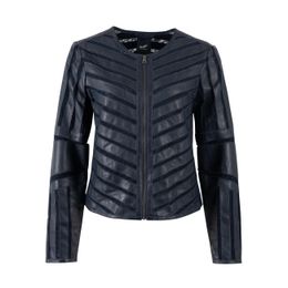 Lederjacke Mauritius "MWSuri", Damen, Gr. M, navy, Obermaterial: 100% Schafsleder. Futter: 100% Baumwolle. Kapuze: 55% Baumwolle, 45% Polyester. Meshfutter: 92% Polyester, 8% Elasthan. &Auml;rmelfutter: 100% Polyester, unifarben, regular fit normal, Rundhals, Jacken, im Materialmix, Mesh-Eins&auml;tze