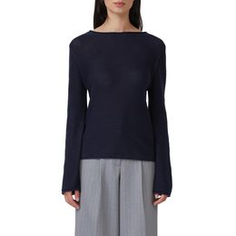 Strickpullover s.Oliver, Damen, Gr. 42, navy, Strick, Obermaterial: 60% Baumwolle, 40% Polyacryl, unifarben, lässig geschnitten hüftbedeckend, Rundhals, Pullover, mit Rundhals