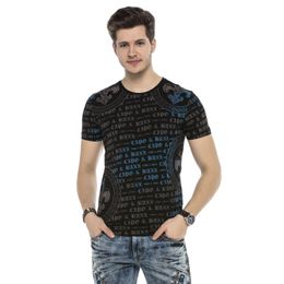 Cipo & Baxx T-Shirt CIPO & BAXX "T-Shirt", Herren, Gr. M, schwarz, 95% Baumwolle;5% Elasthan, bedruckt, slim fit, Rundhals, Shirts, Alloverprint mit Markenschriftzug