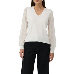 Strickpullover s.Oliver BLACK LABEL, Damen, Gr. 36, weiß, Strick, Obermaterial: 71% Viskose, 29% Polyester, unifarben, regular fit taillenbedeckt, V-Ausschnitt, Rippbündchen, Pullover, mit semitransparenten Ärmeln
